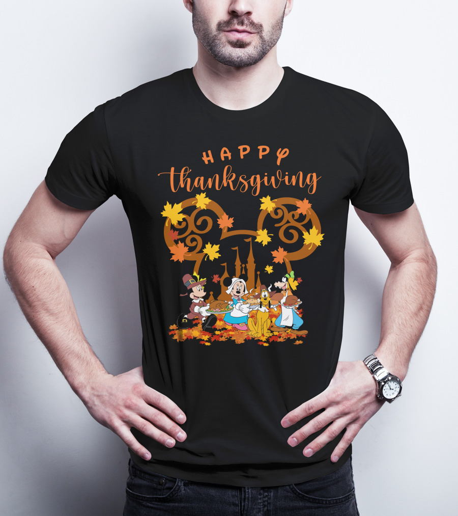 Happy Thanksgiving Mickey And Friends Disneyland Castle T-Shirt