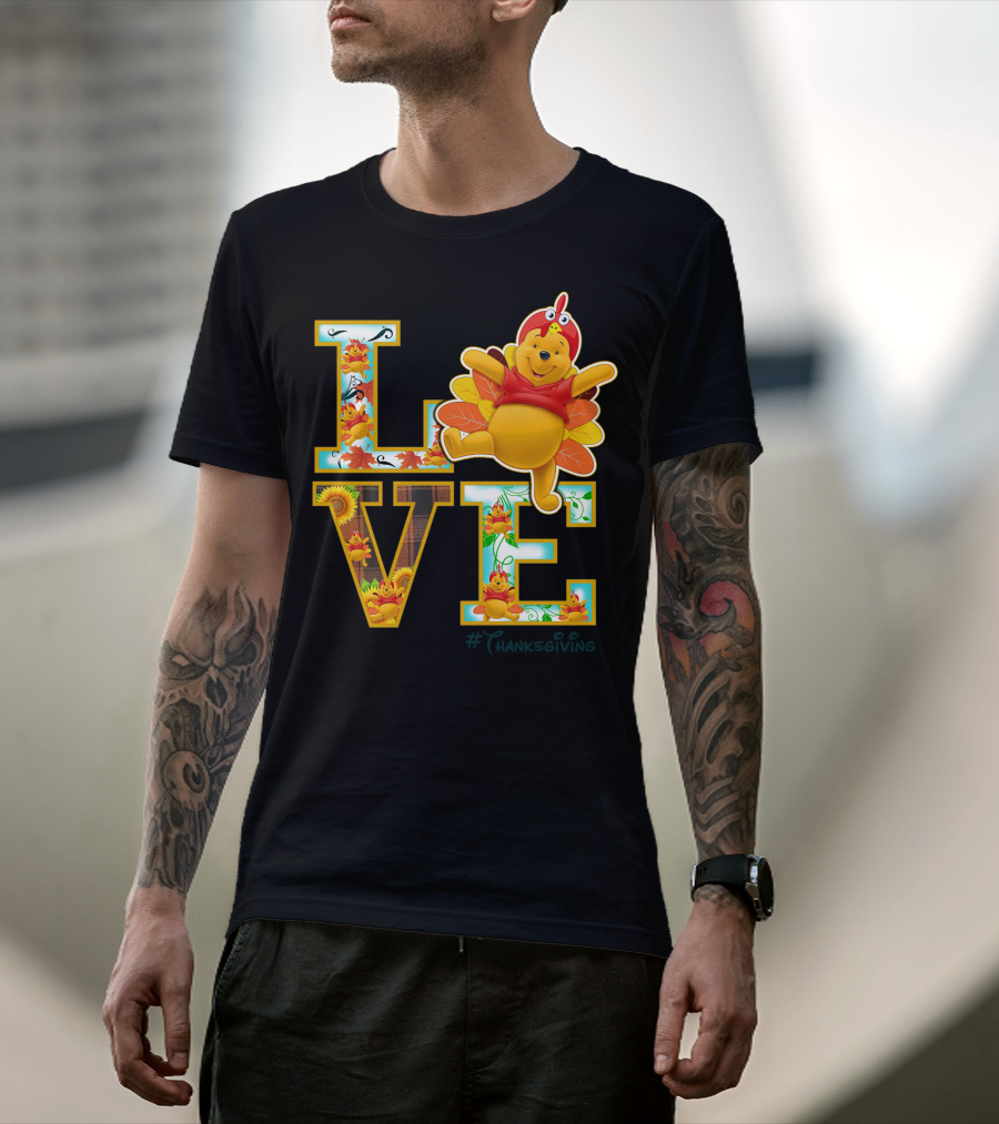 LOVE Pooh Thanksgiving Holiday Turkey Costume Leaves T-Shirt