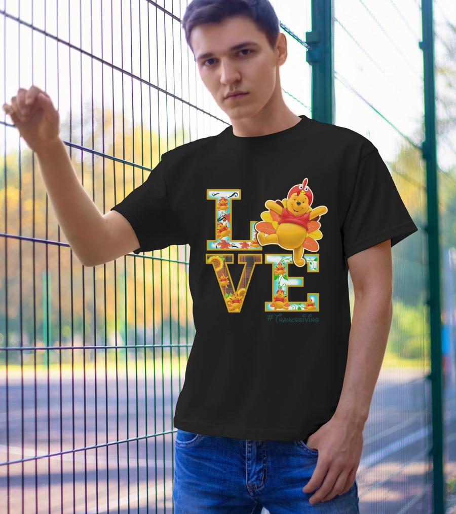 LOVE Pooh Thanksgiving Holiday Turkey Costume Leaves T-Shirt