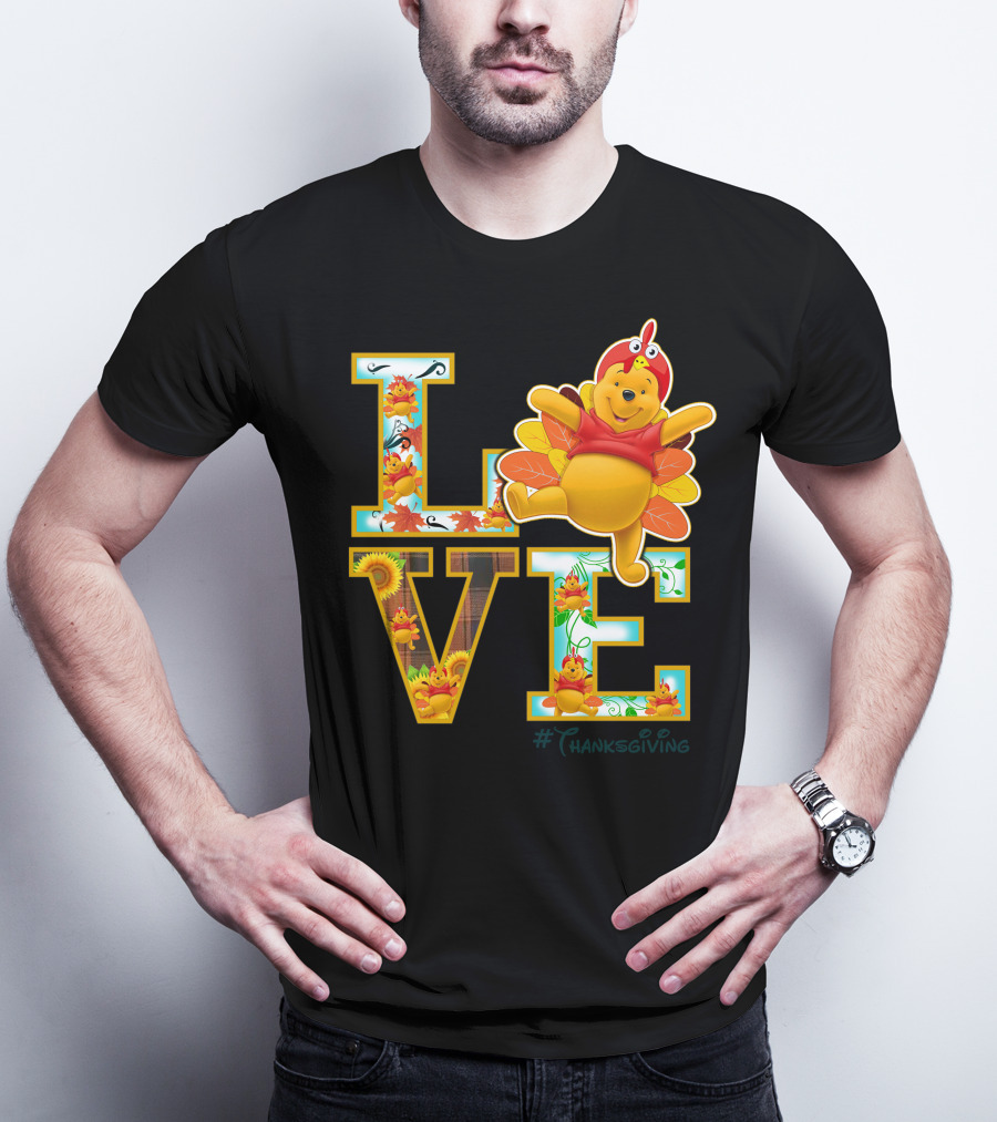 LOVE Pooh Thanksgiving Holiday Turkey Costume Leaves T-Shirt