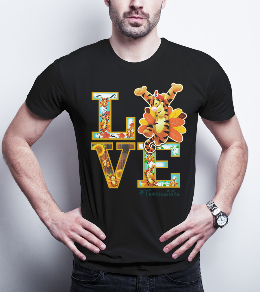 LOVE Tigger Thanksgiving Celebration Typography T-Shirt