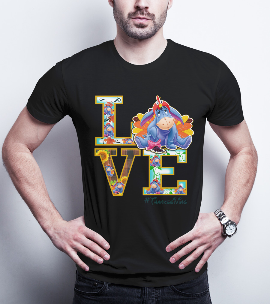 Eeyore Thanksgiving Love Autumn Leaves Sunflowers Turkey Hat T-Shirt