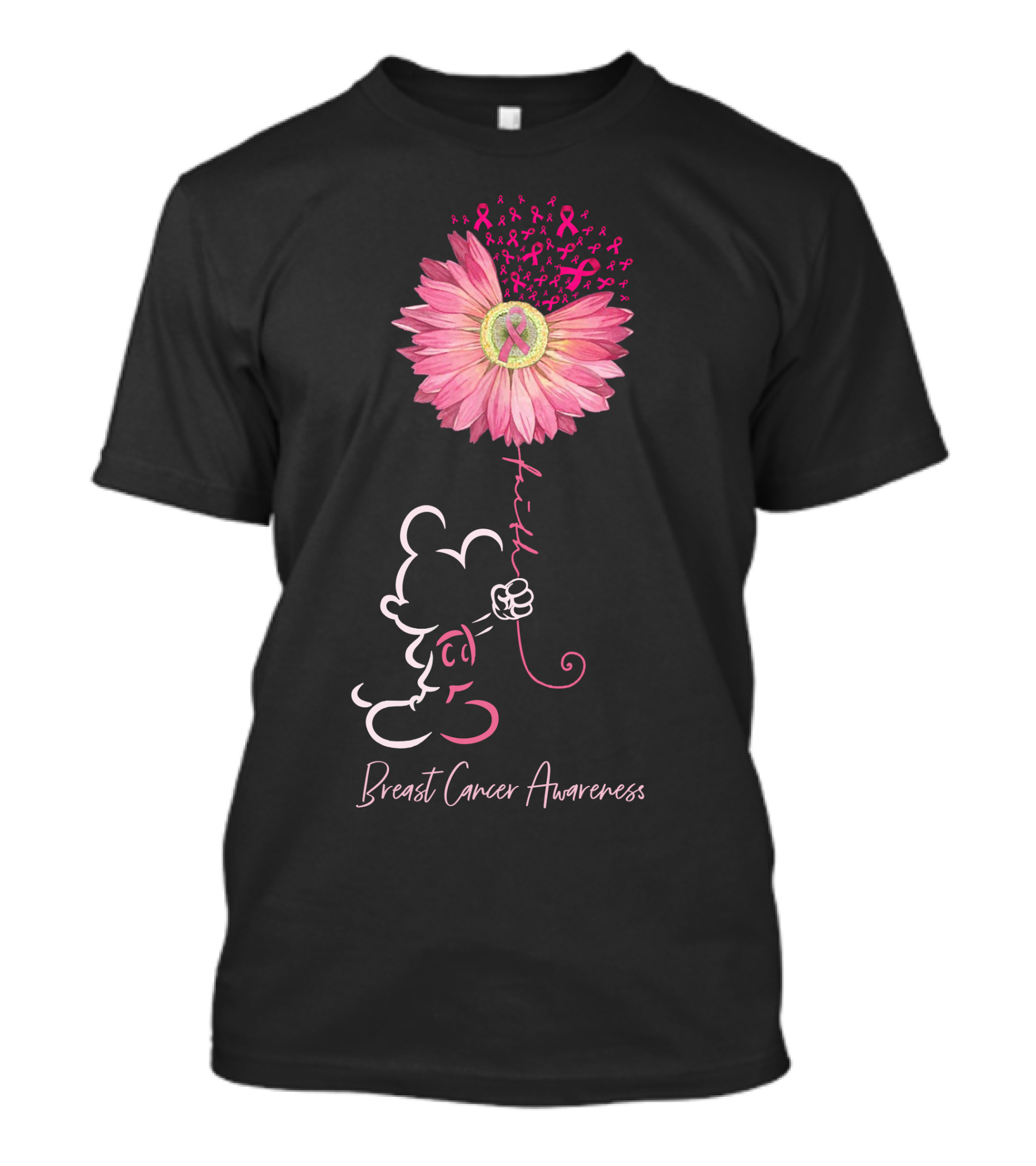 Breast Cancer Awareness Pink Flower Ribbon T-Shirt