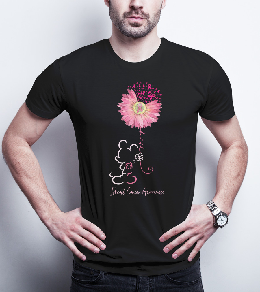 Breast Cancer Awareness Pink Flower Ribbon T-Shirt