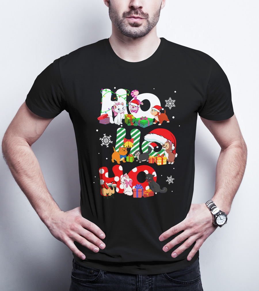 Disney Hohoho Christmas Cats Snowflakes Presents T-Shirt