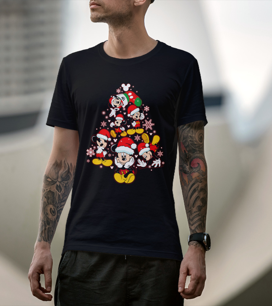 Disney Mickey Christmas Tree Santa Hat Holiday T-Shirt