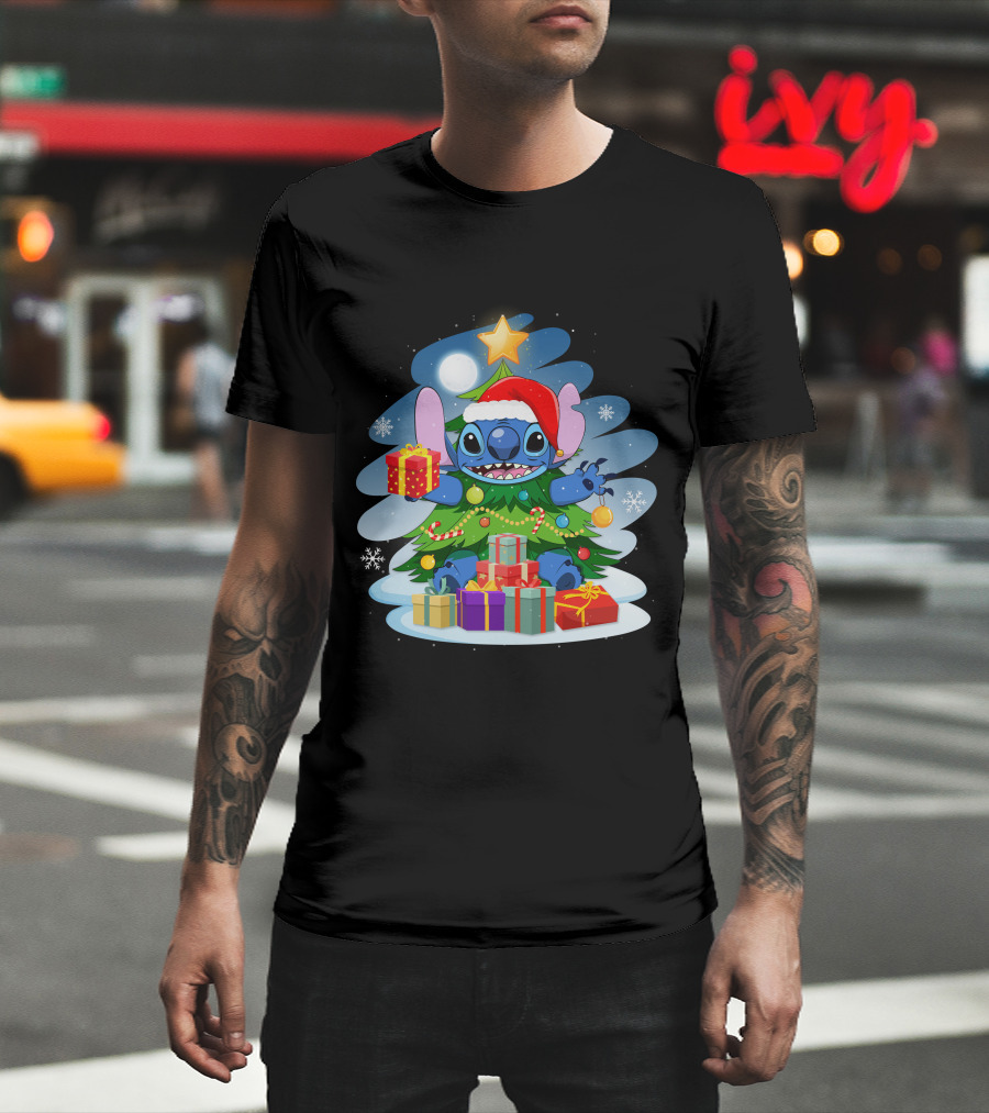 Stitch Christmas Tree Presents Holiday Cheer T-Shirt