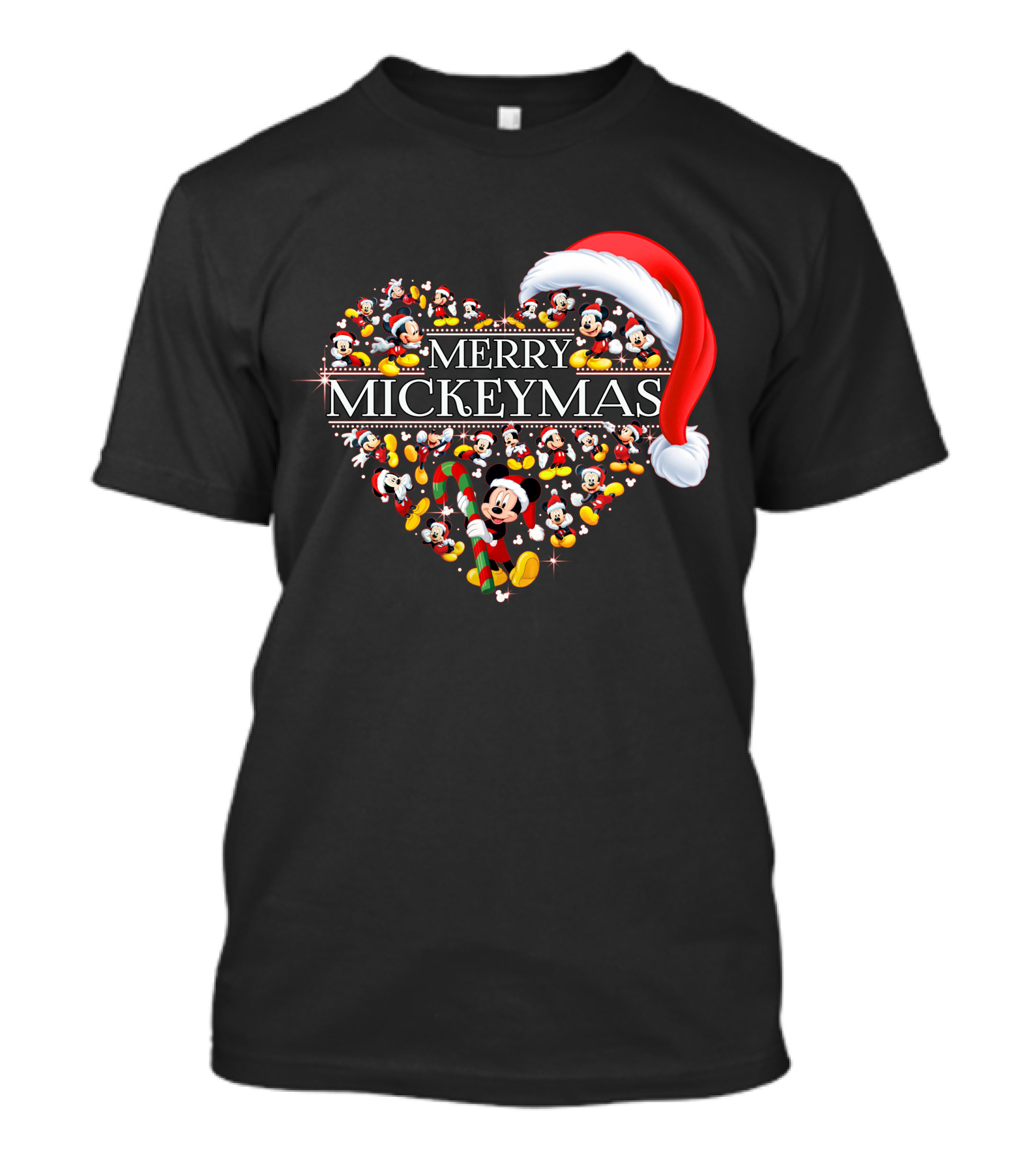 Merry Mickeymas Christmas Heart With Santa Hat And Mickey Characters T-Shirt