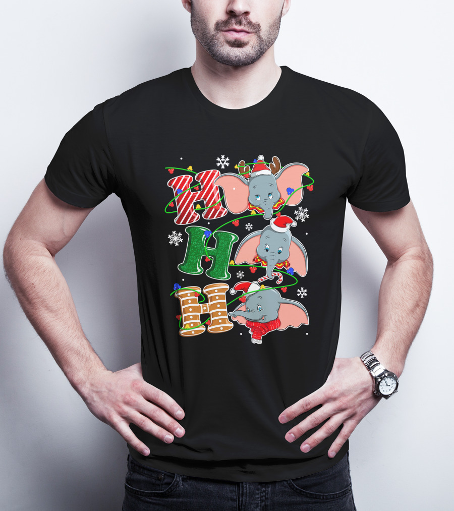 Dumbo Christmas Hohoho Santa Hat Snowflakes T-Shirt