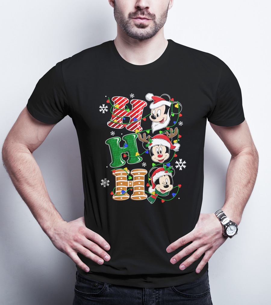 Mickey Mouse Hohoho Christmas Santa Reindeer Lights T-Shirt
