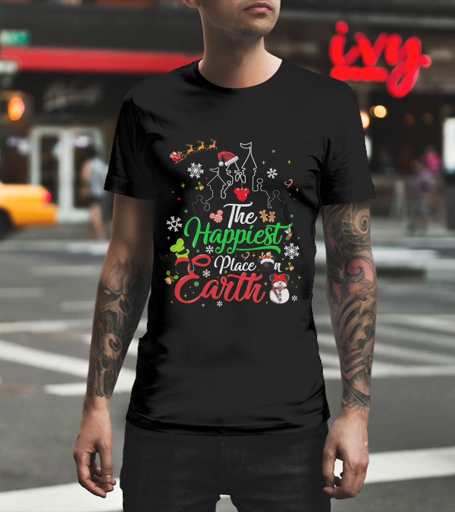 The Happiest Place On Earth Christmas Santa Snowman Gingerbread Reindeer Castle T-Shirt
