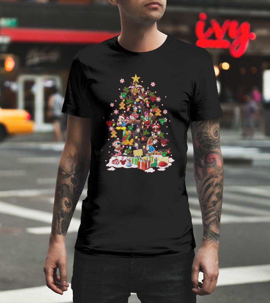 Mickey And Friends Christmas Tree With Donald Goofy And Disney Decorations T-Shirt
