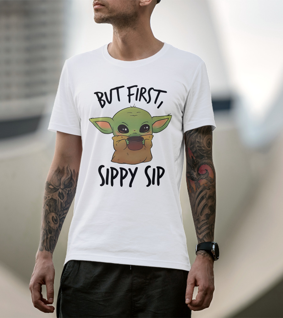 But First Sippy Sip Baby Yoda Cute Mandalorian Moment T-Shirt