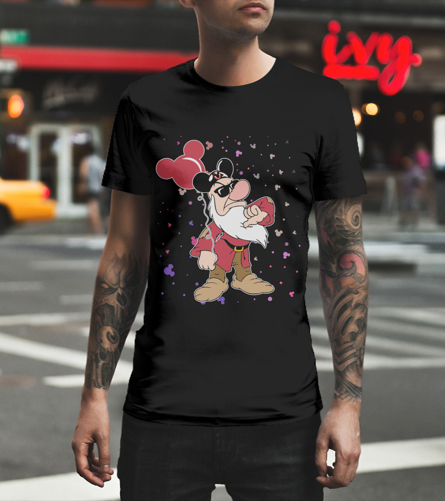 Grumpy With Mouse Ears Balloon And Confetti T-Shirt