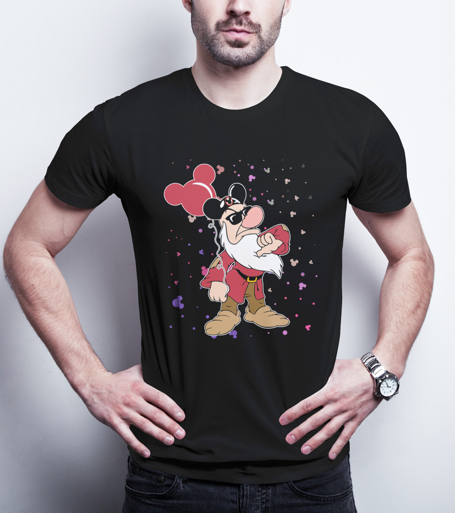 Grumpy With Mouse Ears Balloon And Confetti T-Shirt
