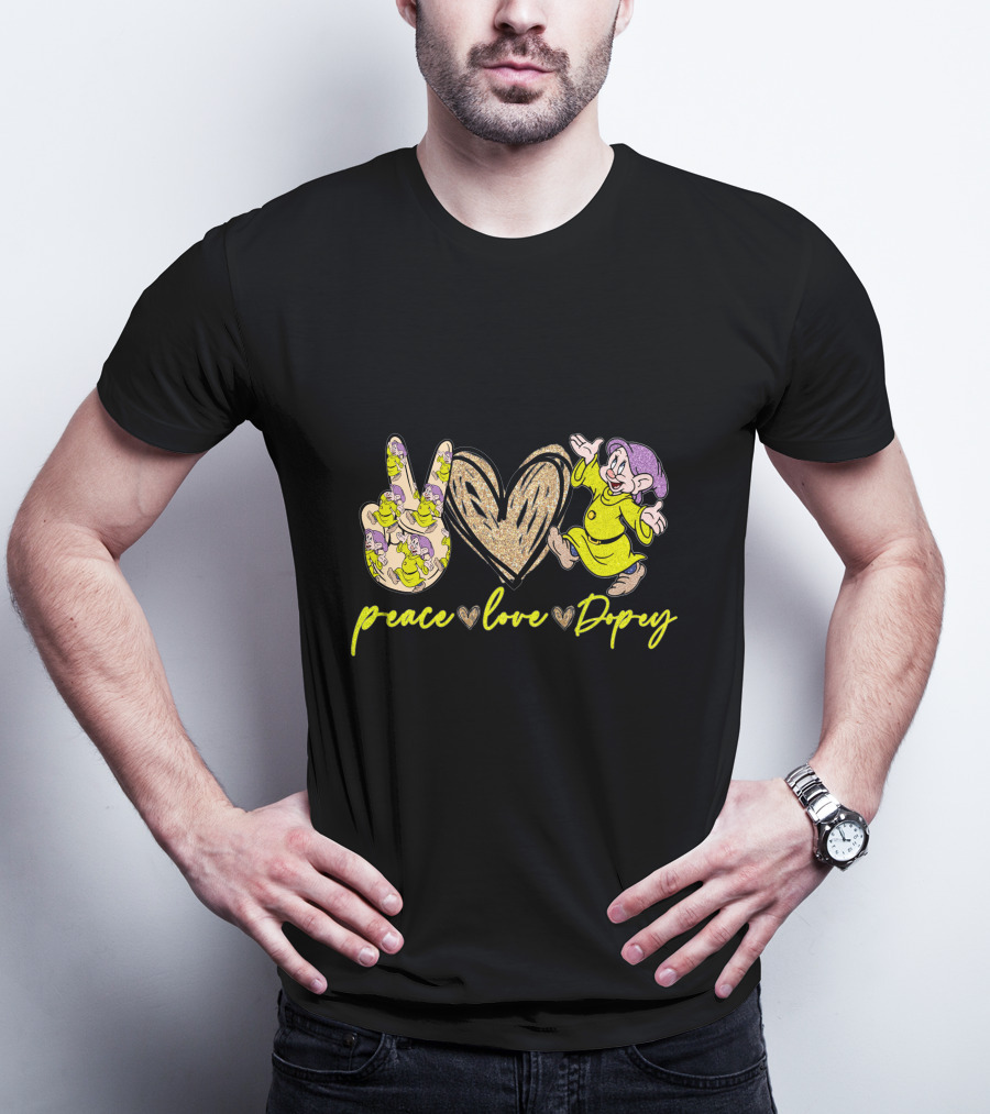 Peace Love Dopey Disney 7 Dwarfs Classic Character Fun T-Shirt