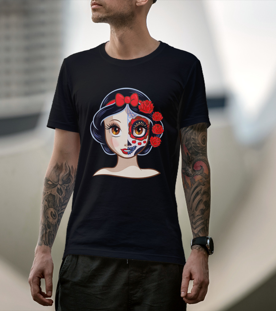 Snow White Sugar Skull Roses T-Shirt
