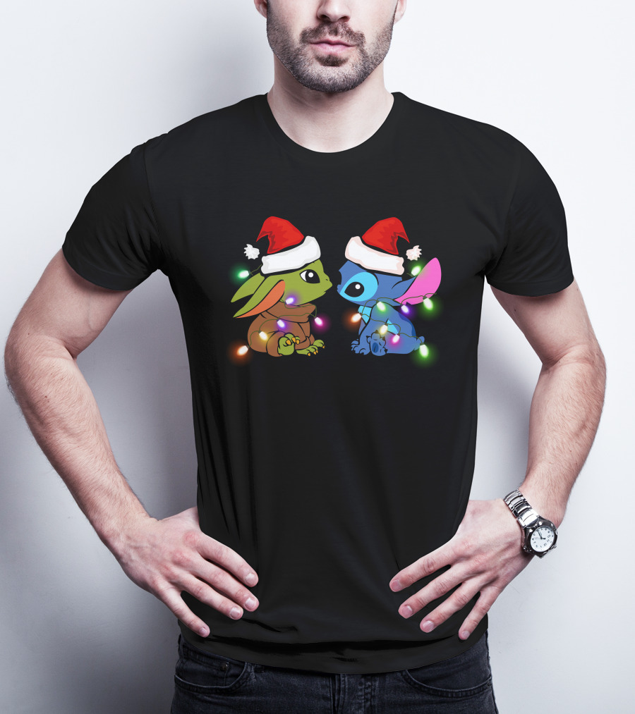 ST&BYD Kiss Christmas Lights Creature Pair Santa Hats T-Shirt
