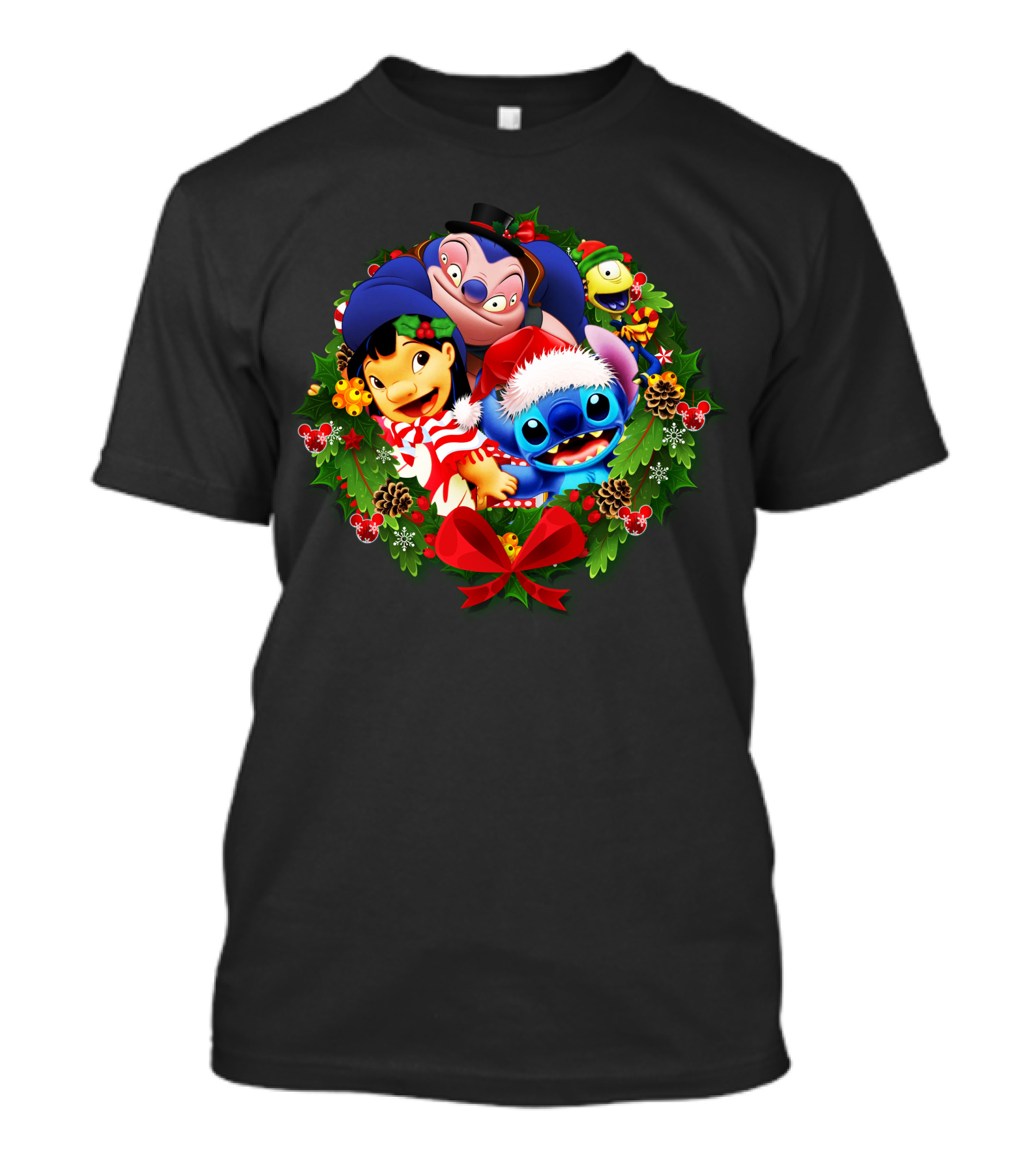 ST&FRIENDS Christmas Lilo And Stitch Holiday Wreath T-Shirt