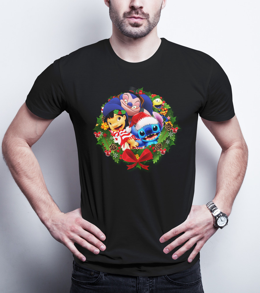 ST&FRIENDS Christmas Lilo And Stitch Holiday Wreath T-Shirt
