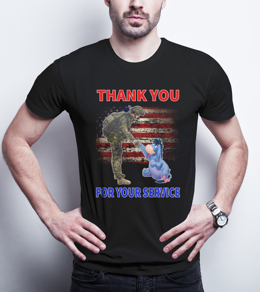 Thank You For Your Service American Flag Soldier And Eeyore T-Shirt