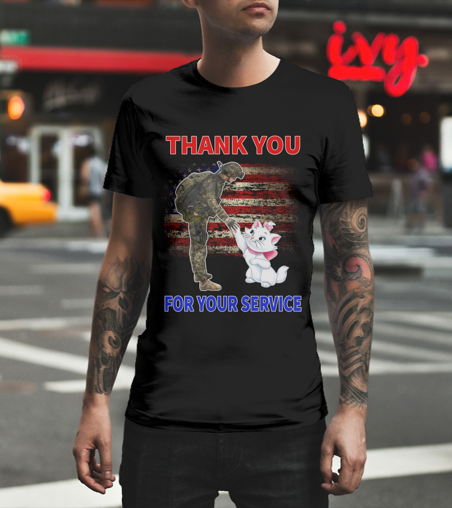 Thank You For Your Service Soldier With Marie Cat And American Flag T-Shirt