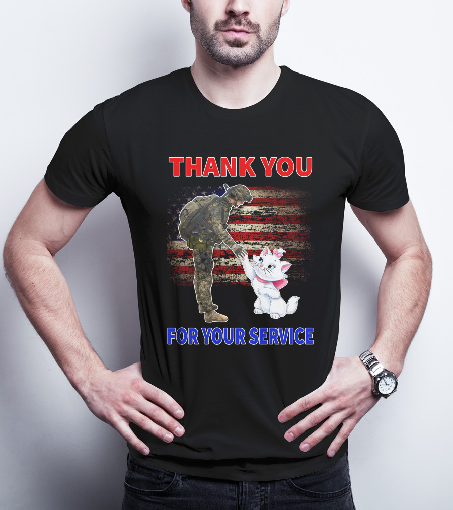Thank You For Your Service Soldier With Marie Cat And American Flag T-Shirt