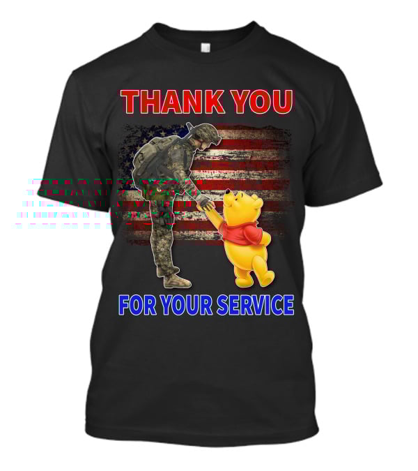 Thank You For Your Service Soldier And Pooh With American Flag Background T-Shirt