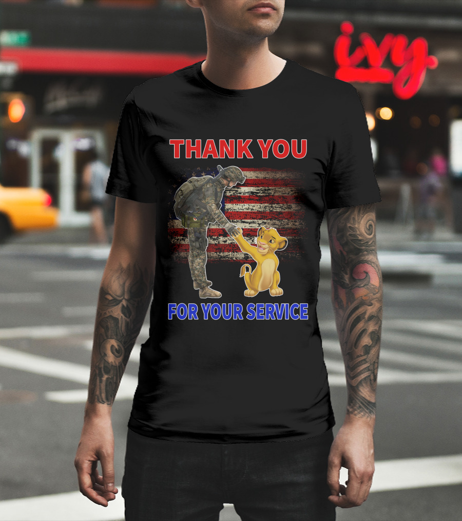 Thank You For Your Service Simba Soldier American Flag T-Shirt