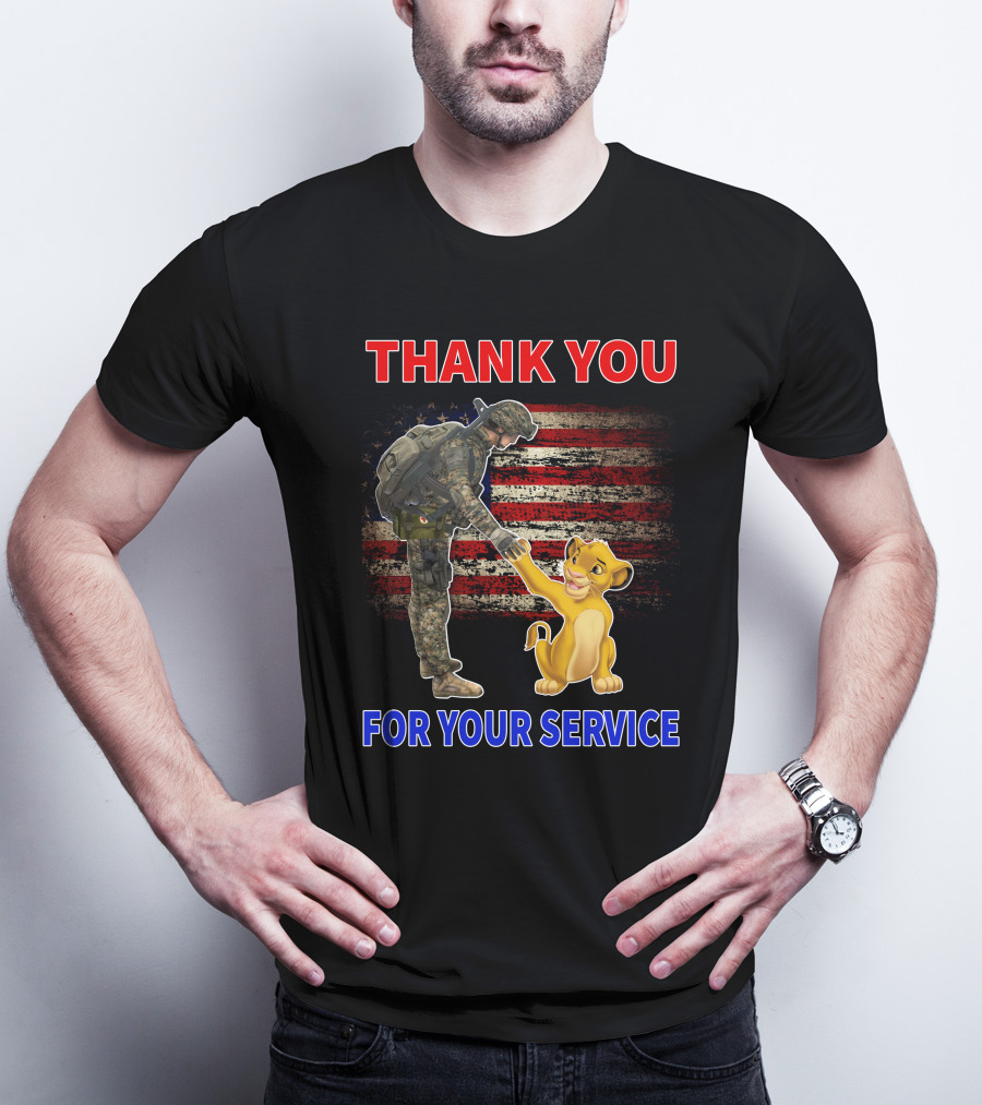 Thank You For Your Service Simba Soldier American Flag T-Shirt