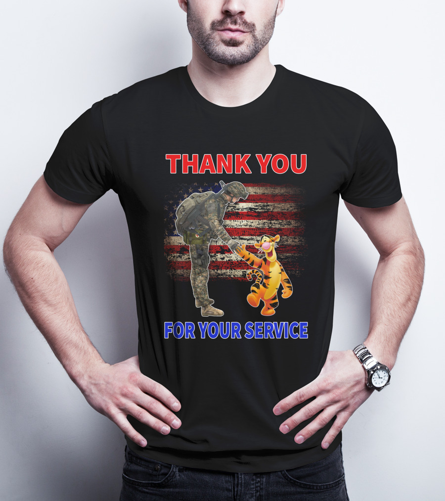 Thank You Tigger For Your Service Military Soldier American Flag T-Shirt