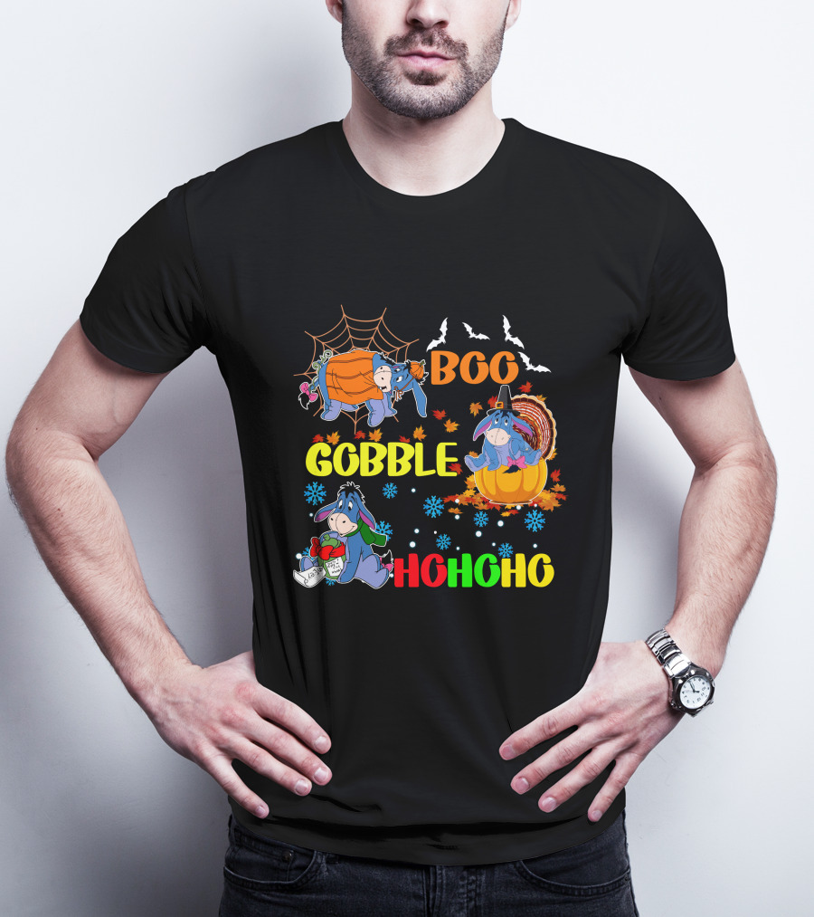 Eeyore Boo Gobble HoHoHo HalloThanksMas T-Shirt