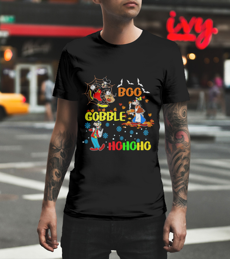 Boo Gobble HoHoHo Goofy HalloThanksMas T-Shirt