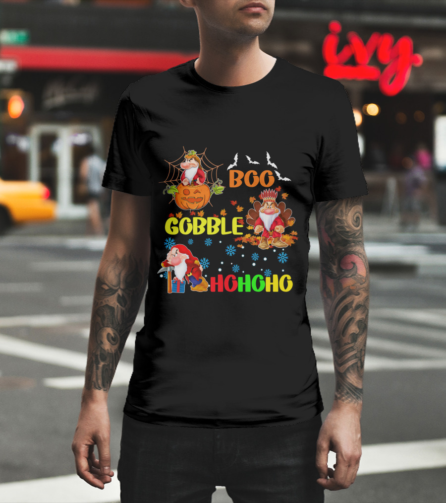 Grumpy Boo Gobble HoHoHo Halloween Thanksgiving Christmas T-Shirt