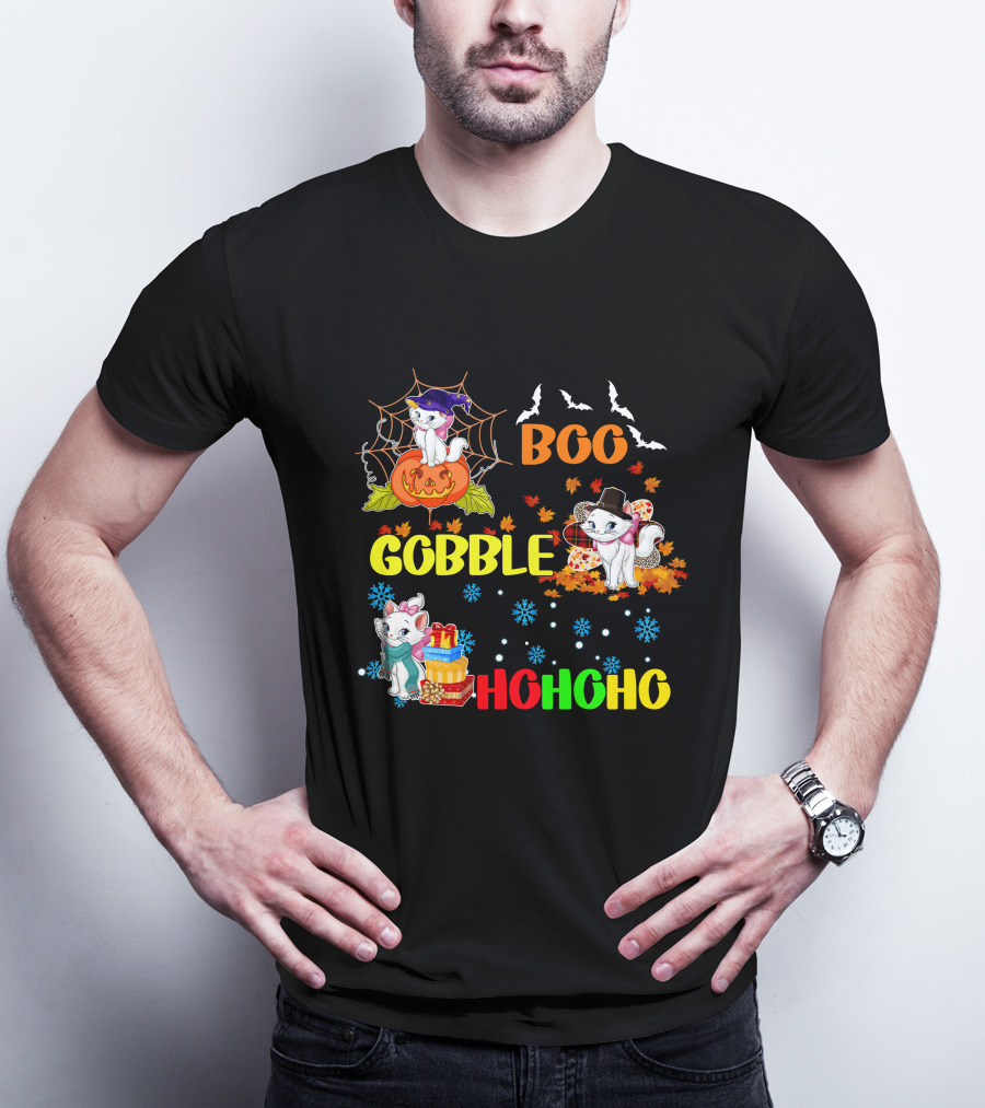 Marie Cat Boo Gobble HoHoHo HalloThanksMas T-Shirt