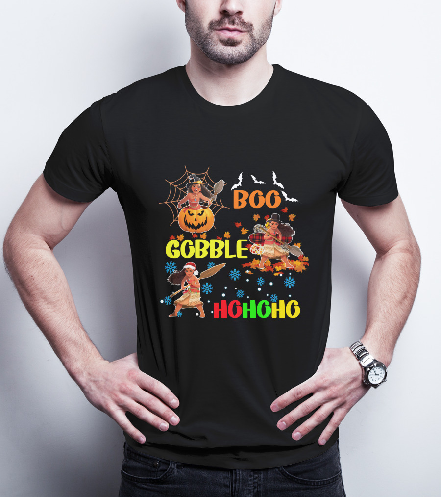 Boo Gobble HoHoHo Moana HalloThanksMas T-Shirt