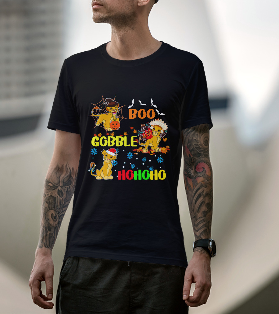 Simba BOO Gobble HOHOHO Halloween Thanksgiving Christmas T-Shirt