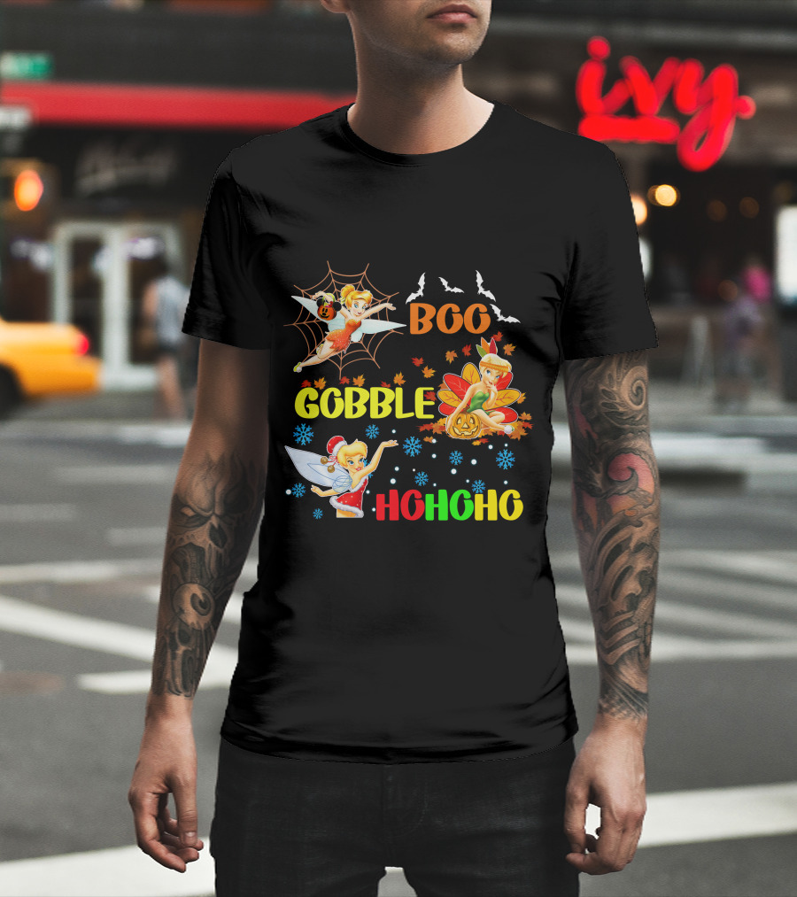 Tinkerbell Boo Gobble HoHoHo HalloThanksMas T-Shirt