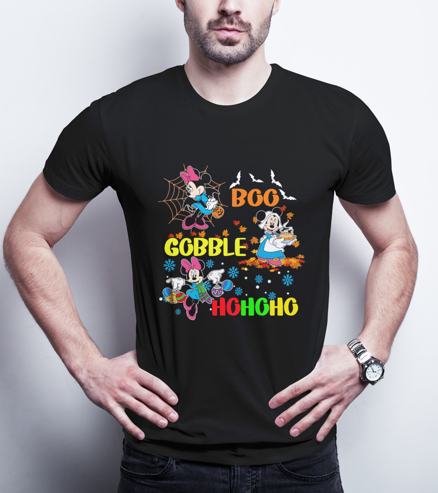 Minnie Boo Gobble HoHoHo Halloween Thanksgiving Christmas T-Shirt
