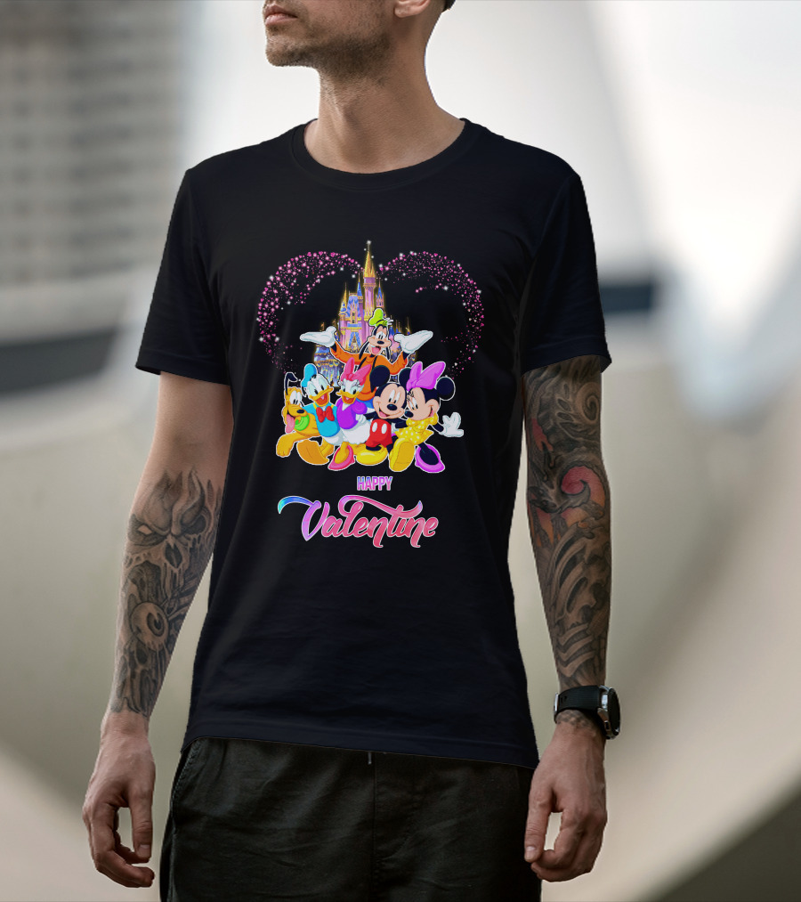 Mickey And Friends Happy Valentine Disney Castle T-Shirt