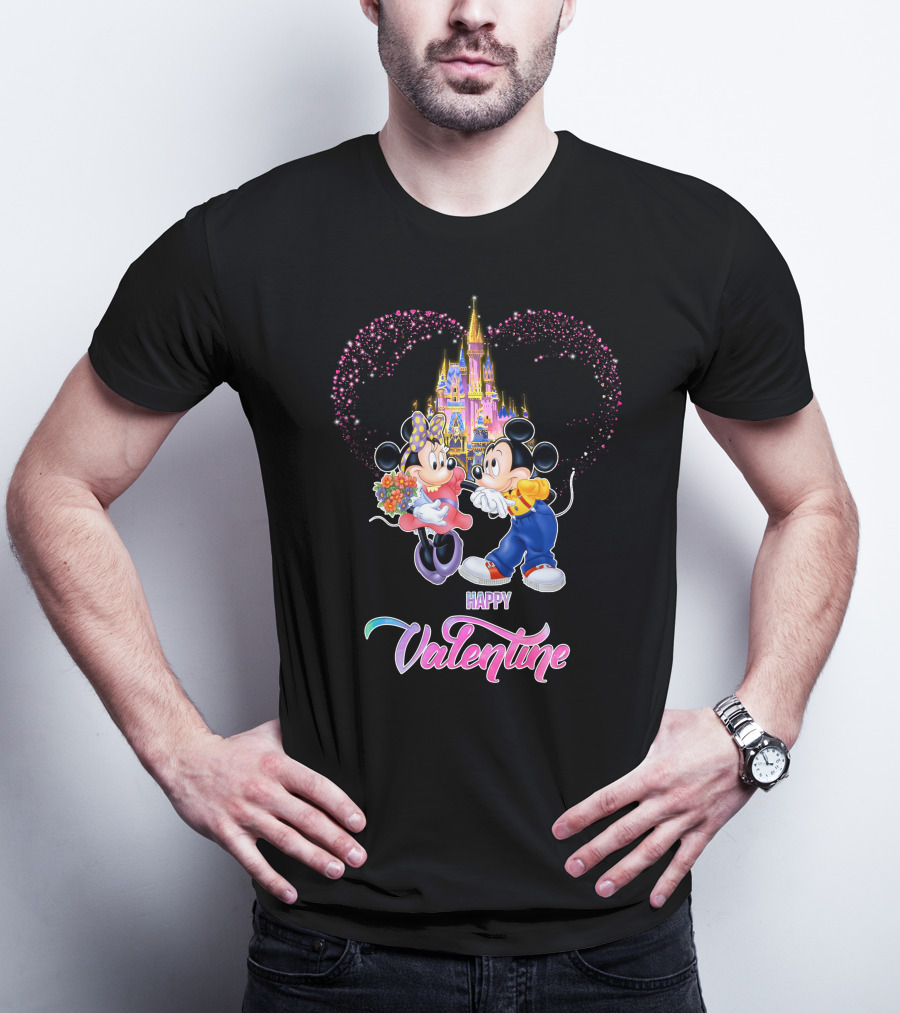 Mickey Minnie Happy Valentine Castle Heart T-Shirt