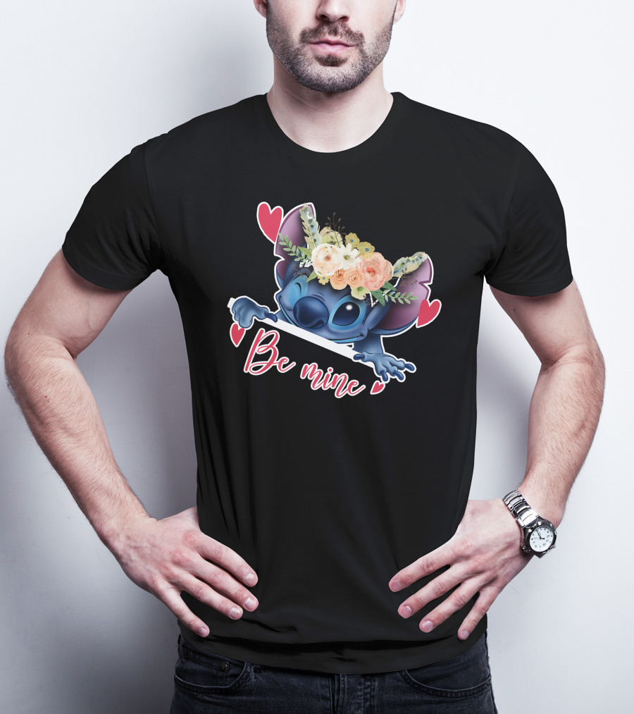 Stitch Be Mine Floral Crown Hearts T-Shirt