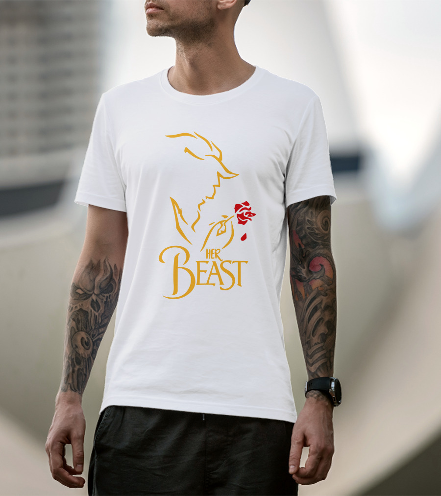 Her Beast Silhouette With Red Rose Beauty And The Beast T-Shirt
