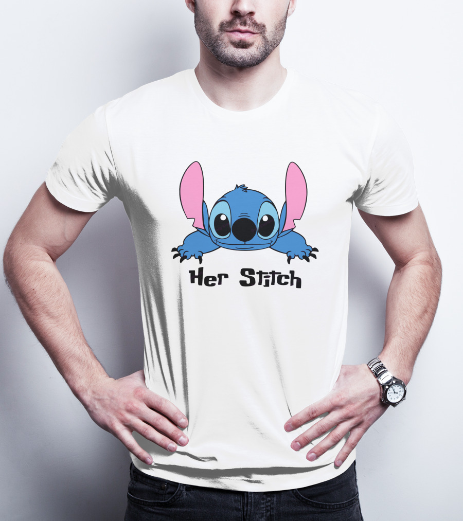 Her Stitch Cute Blue Alien Character Peeking T-Shirt