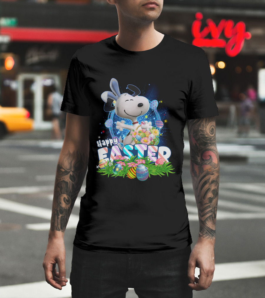 Happy Easter Snoopy With Colorful Eggs And Flowers T-Shirt