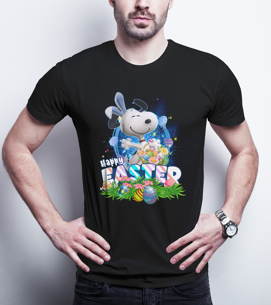 Happy Easter Snoopy With Colorful Eggs And Flowers T-Shirt