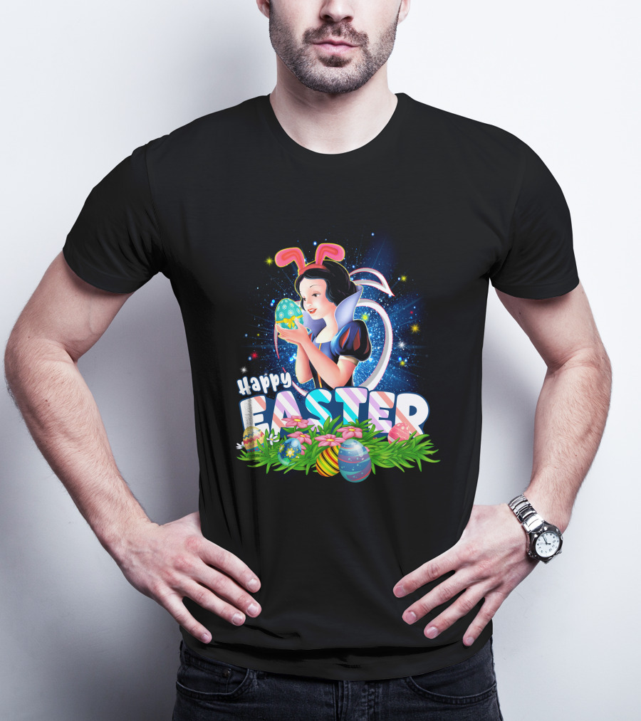 Snow White Happy Easter Bunny Ears Colorful Eggs Magic T-Shirt