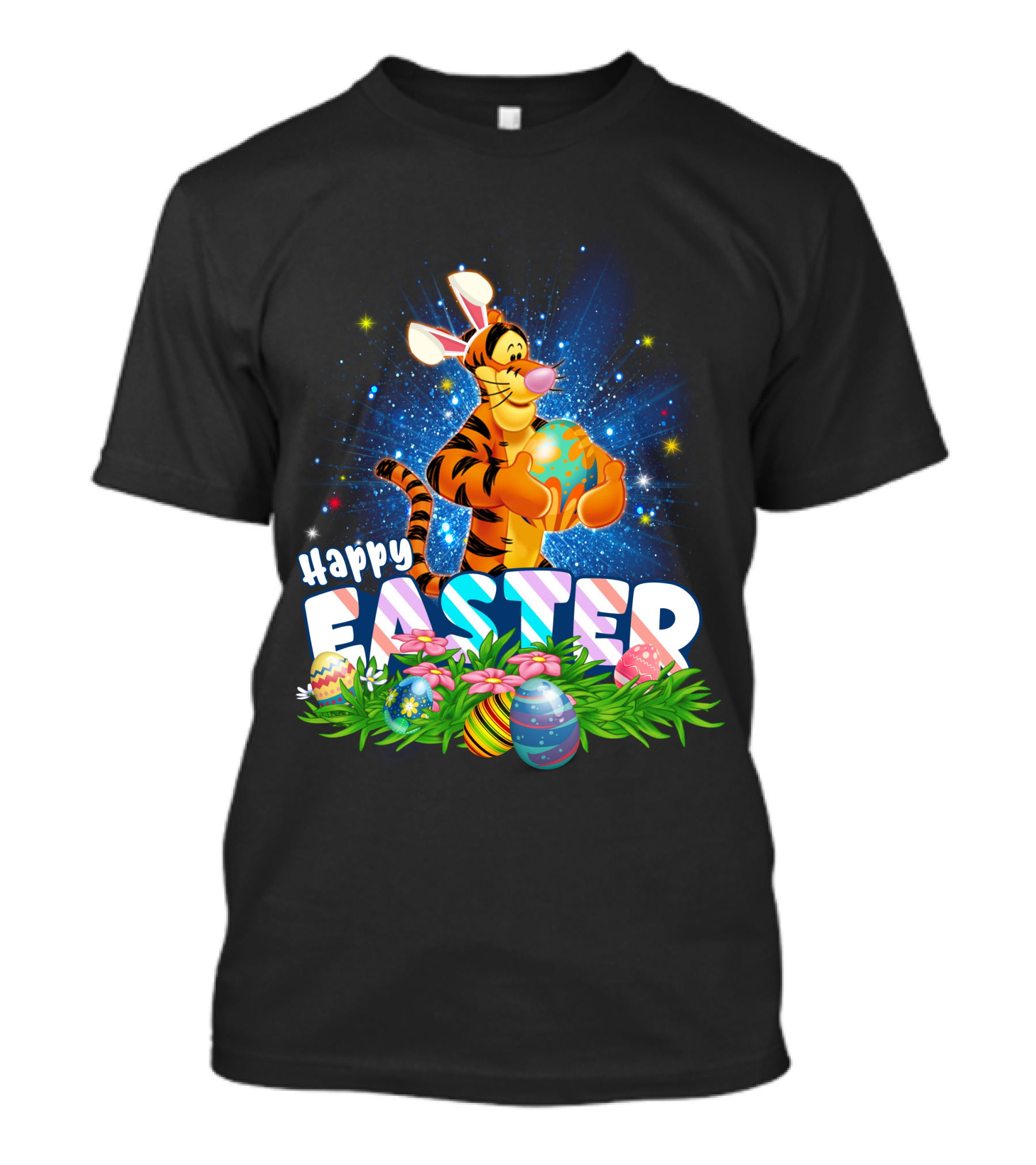Tigger Happy Easter With Colorful Eggs And Flowers T-Shirt