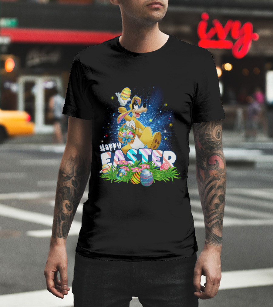 Happy Easter Goofy Character With Easter Eggs And Basket T-Shirt