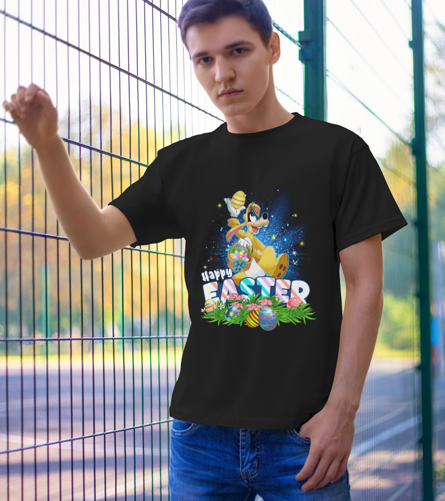 Happy Easter Goofy Character With Easter Eggs And Basket T-Shirt